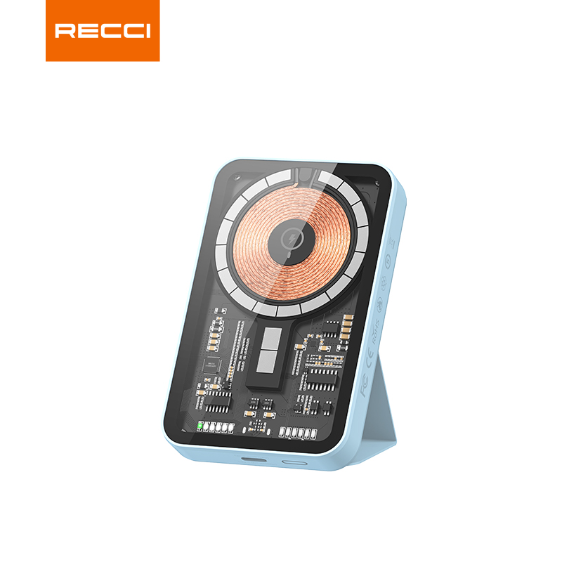 RECCI RPB-W07 TRANSPARENT MAGNETIC PD 20W POWER BANK 5000MAH - BLUE